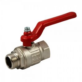 0910014 ITAP Standard Kugelhahn, Messing vernickelt, G 1/4 AG x IG, roter Hebelgriff